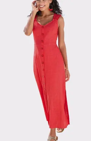 LASCANA Button Detail Maxi Dress - Red