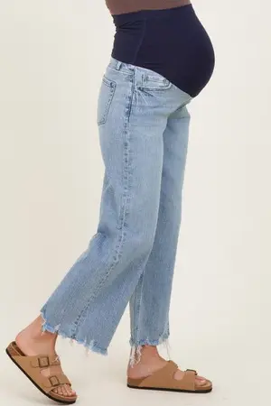 PINKBLUSH Maternity Wide Leg Jeans With Fringe Hem
