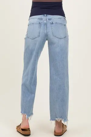 PINKBLUSH Maternity Wide Leg Jeans With Fringe Hem