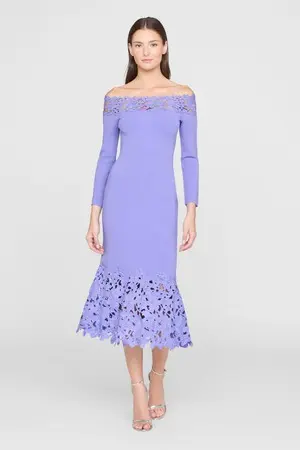 Theia Sia Knit And Lace Midi Dress