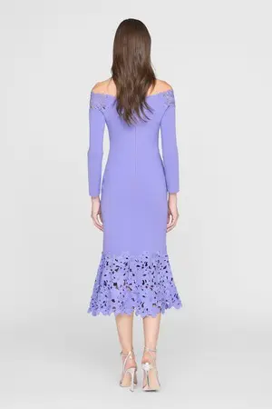 Theia Sia Knit And Lace Midi Dress
