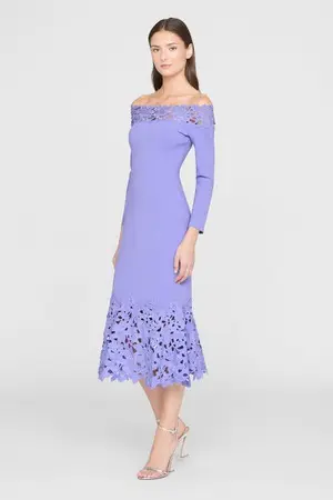 Theia Sia Knit And Lace Midi Dress