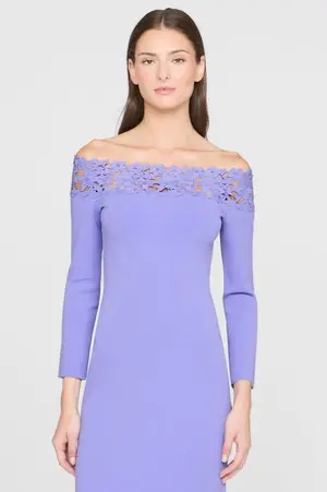 Theia Sia Knit And Lace Midi Dress