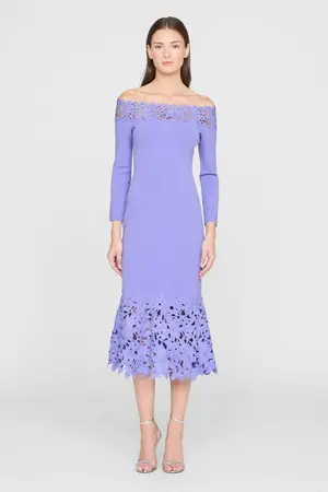 Theia Sia Knit And Lace Midi Dress