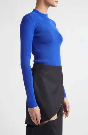 JIL SANDER Technical Rib Mock Neck Sweater