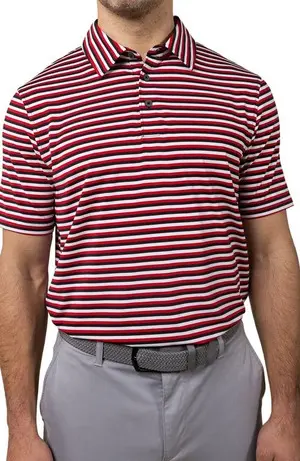 ASHWORTH GOLF Ivy Stripe Polo - Core Red