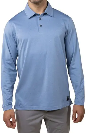ASHWORTH GOLF Shore Long Sleeve Stretch Performance Golf Polo - Denim