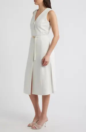 TAHARI ASL Sleeveless Belted Midi Shirt Dress