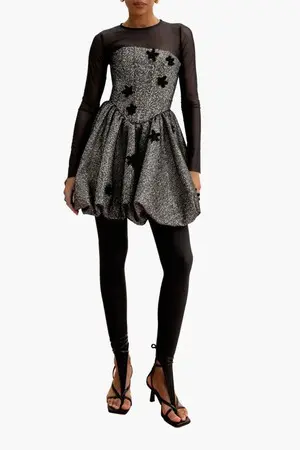 MALVA FLOREA Sequin Balloon-hem Mini Dress With Crochet Florals