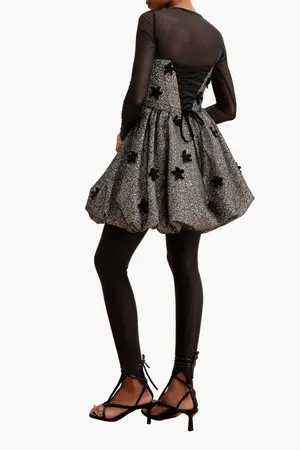 MALVA FLOREA Sequin Balloon-hem Mini Dress With Crochet Florals