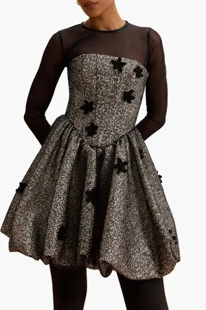 MALVA FLOREA Sequin Balloon-hem Mini Dress With Crochet Florals