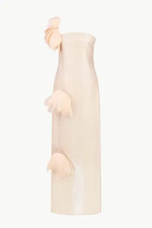MALVA FLOREA Sequin Floral One-shoulder Gown - Beige