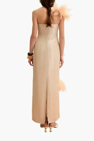 MALVA FLOREA Sequin Floral One-shoulder Gown