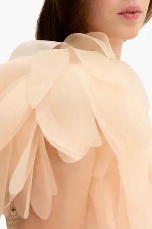 MALVA FLOREA Sequin Floral One-shoulder Gown