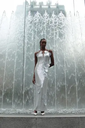 MALVA FLOREA Sequin Maxi Dress With Floral Appliques