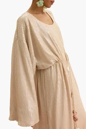 MALVA FLOREA Sequin Cape With Floral Tassel Tie Waist