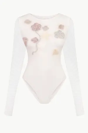 MALVA FLOREA Sheer Mesh Bodysuit With 3d Florals