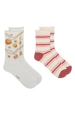 K BELL SOCKS Assorted 2-pack Charms Crew Socks - White Multi