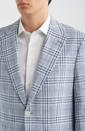 BOSS Hutson Slim-fit Plaid Sport Coat - Open Blue