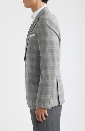 BOSS Hutson Slim-fit Plaid Sport Coat - Open Grey