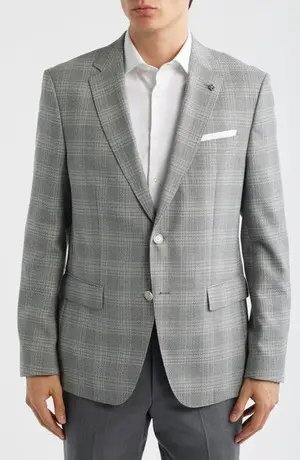 BOSS Hutson Slim-fit Plaid Sport Coat - Open Grey