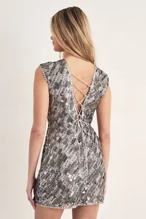 Nasty Gal Embellished Lace Up Back Mini Dress