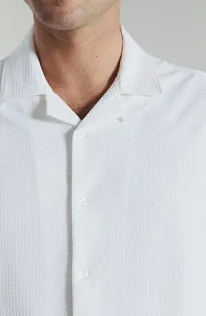 7 Diamonds Sutherland Stretch Seersucker Camp Shirt - Ivory