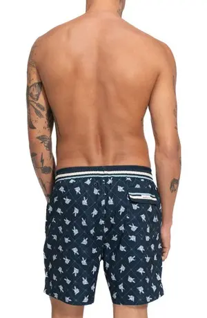 Agua Bendita Stretch Cotton Blend Swim Trunks - Navy Multi
