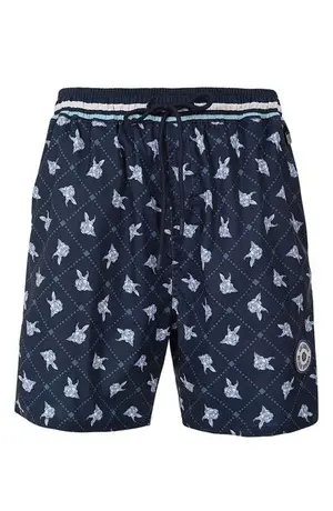 Agua Bendita Stretch Cotton Blend Swim Trunks - Navy Multi