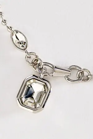 Anthropologie Bezel Crystal Pendant Ball Chain Necklace - Emerald Silver