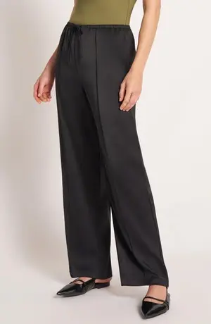Matty M. Roselle Drawstring Satin Pants - Black