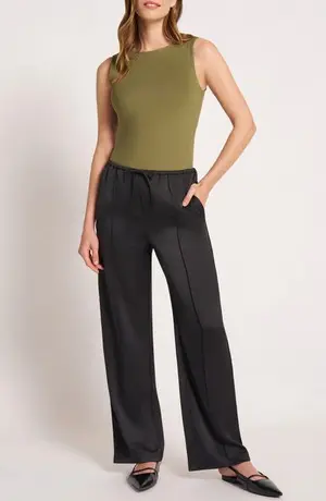 Matty M. Roselle Drawstring Satin Pants - Black