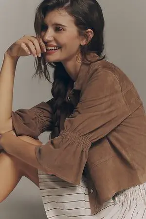 LAMARQUE Carola Crop Suede Jacket - Latte