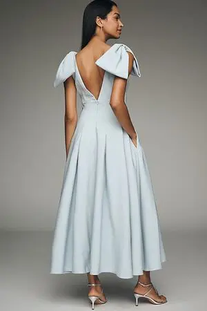 Mac Duggal Crepe V-neck Midi Dress