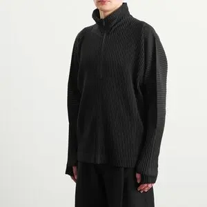 Issey Miyake Pleated Half Zip Top - Black
