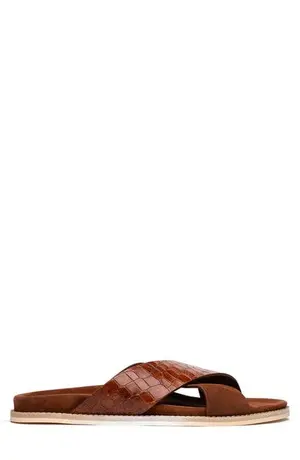 ZELLI ITALIA Rena Croc-embossed Calfskin Sandals - Cognac