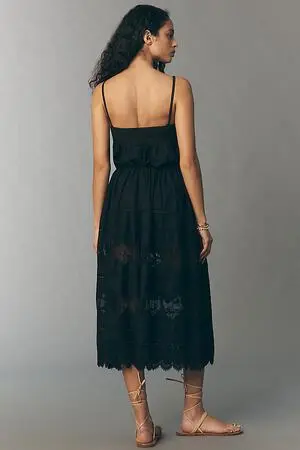 The Great. The Rosette Lace-trim Midi Dress - Black