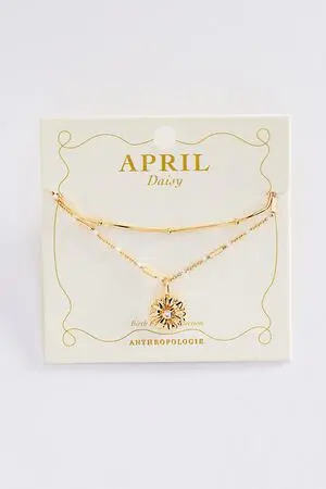 Anthropologie Birth Flower Necklaces Set Of 2 April