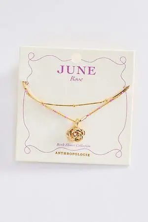 Anthropologie Birth Flower Necklaces Set Of 2 June