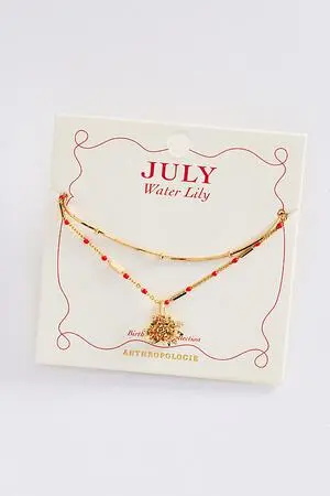 Anthropologie Birth Flower Necklaces Set Of 2 Pink