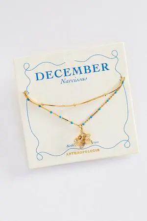 Anthropologie Birth Flower Necklaces Set Of 2 Turquoise