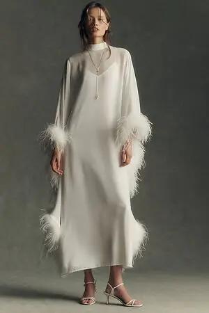 HUTCH Feather-trim Sheer Kaftan - Ivory