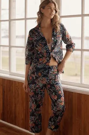 PAPINELLE Layla Cotton Crop Pajama Set - Navy