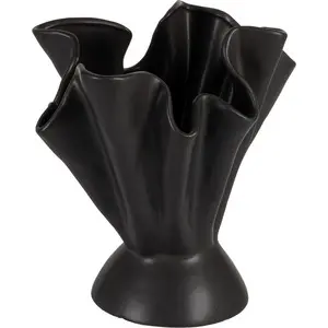 STORIED HOME Stoneware Ruffled Vase - Black