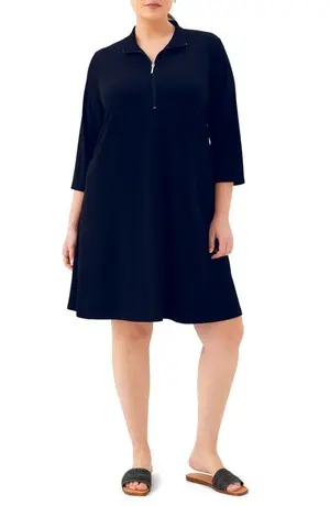 Karen Kane Half Zip Travel Jersey Dress - Navy