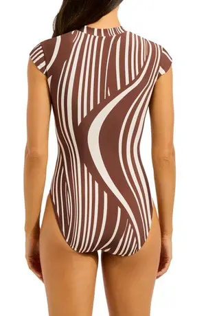 Seafolly Zip Cap-sleeve One-piece Swimsuit
