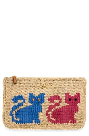 Valentino Garavani Raffia Zip Pouch - Natural Multi