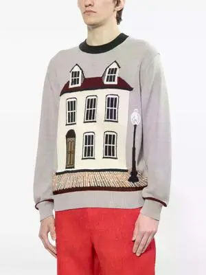 Junya Watanabe House-intarsia Sweater - Grey