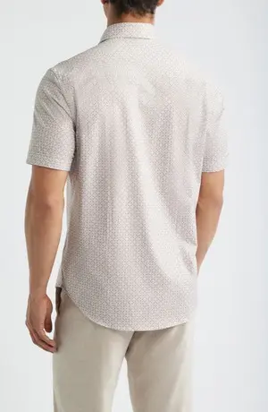 Bugatchi Miles Ooohcotton® Geo Print Short Sleeve Button-up Shirt - Sienna