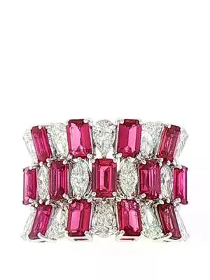 HYT JEWELRY Ruby And Diamond Band Ring - Silver